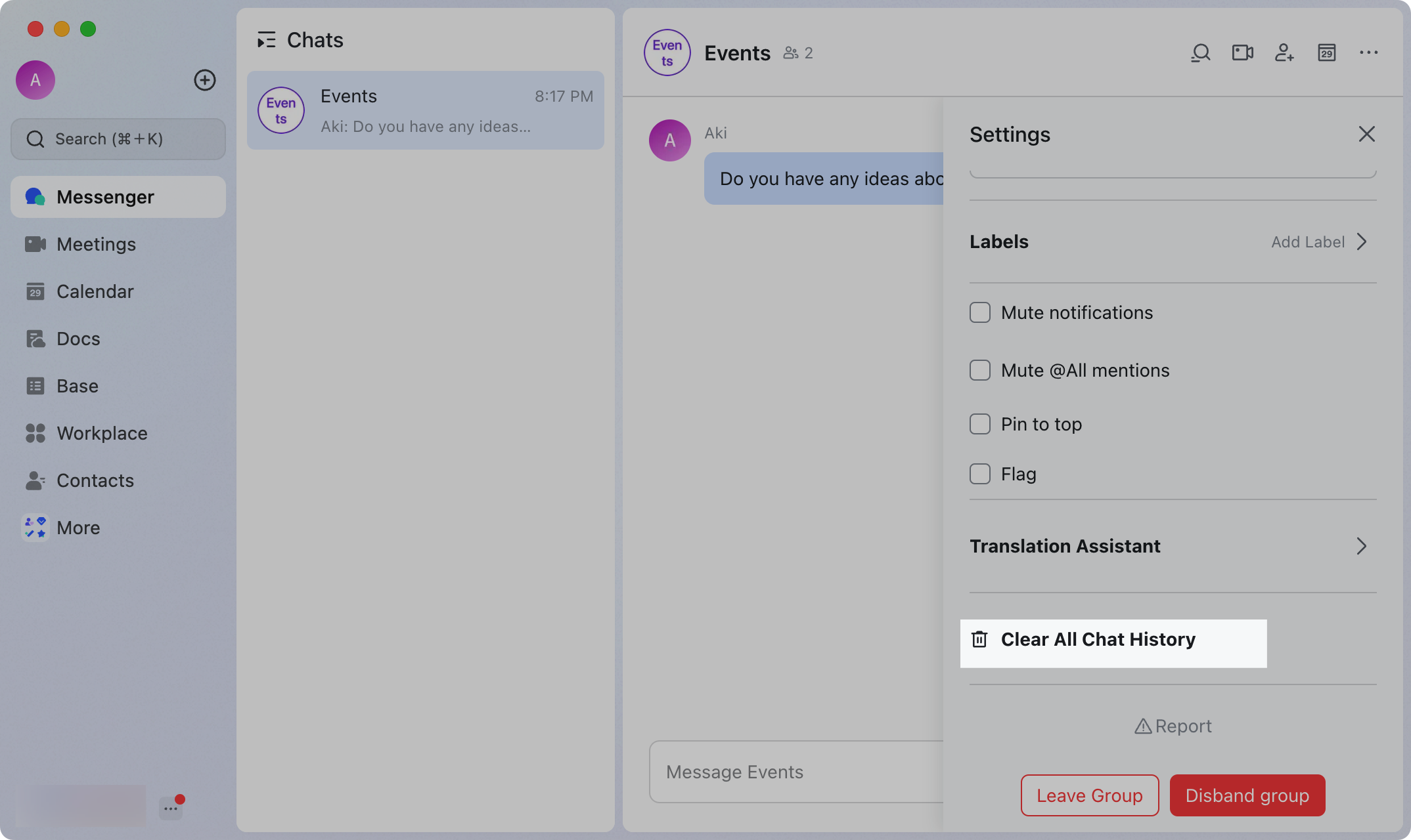 Clear chat history