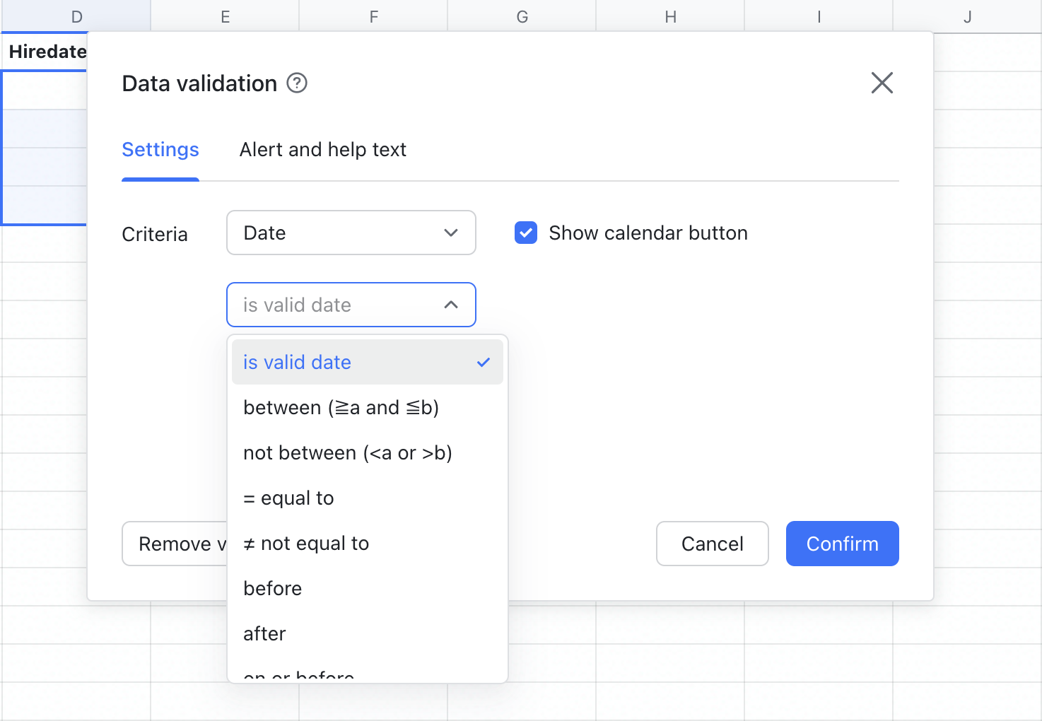 Use data validation in Sheets