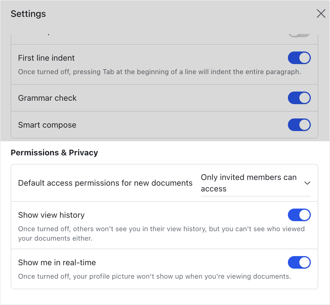 Modify preference settings in Feishu Docs