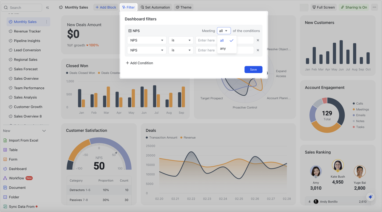 Filter data in Base dashboards