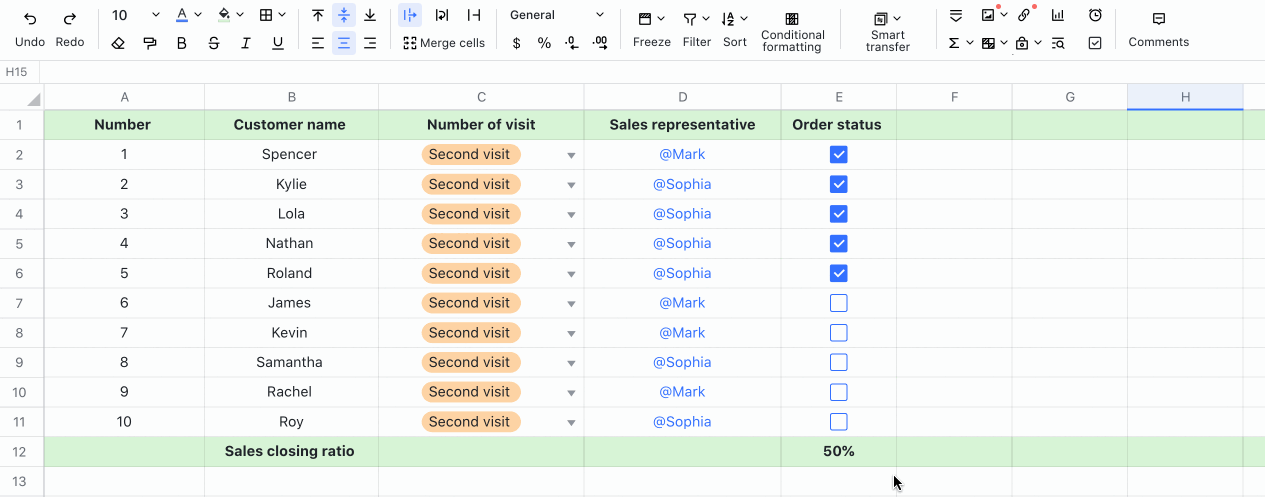 Use checkboxes in Sheets