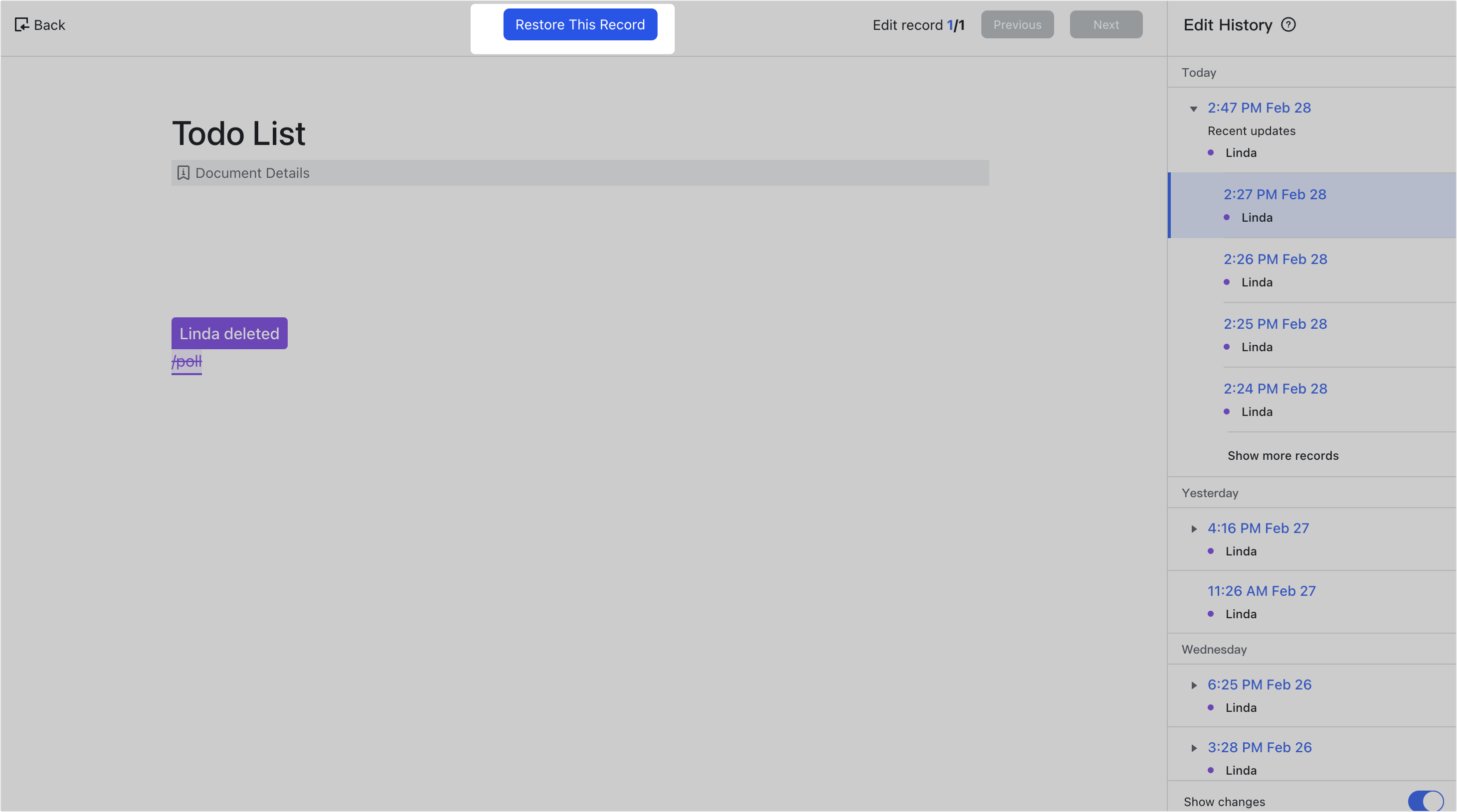 View and restore edit history in Docs