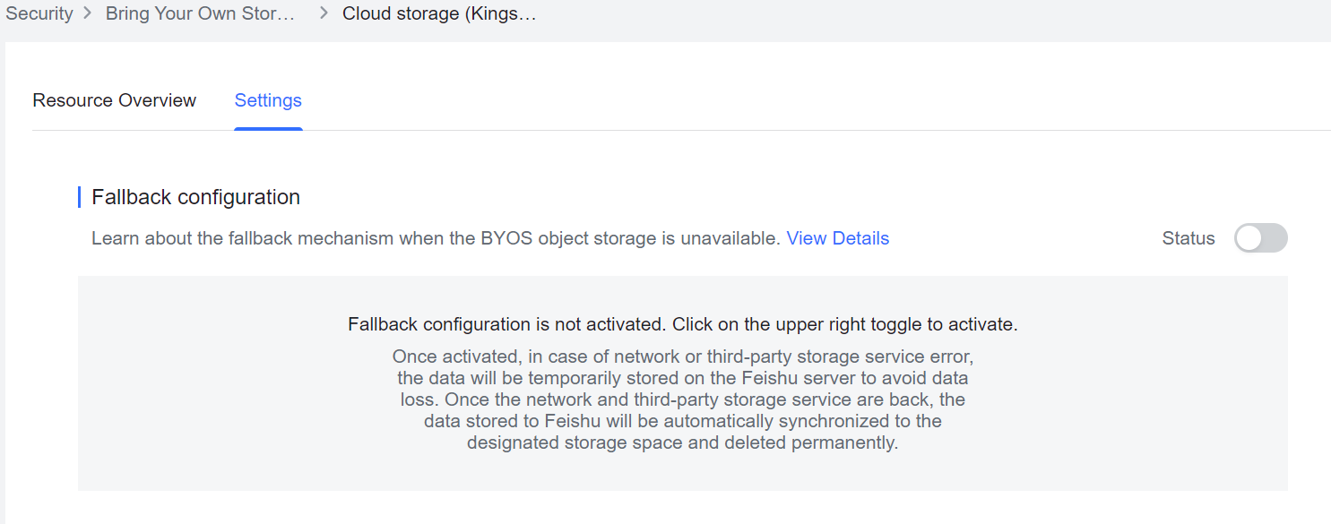 Admin | Enable Fallback for Bring Your Own Storage