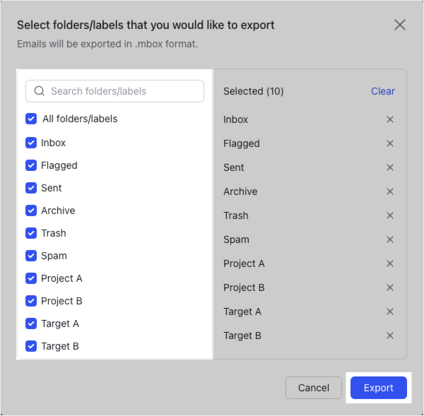 Export your emails