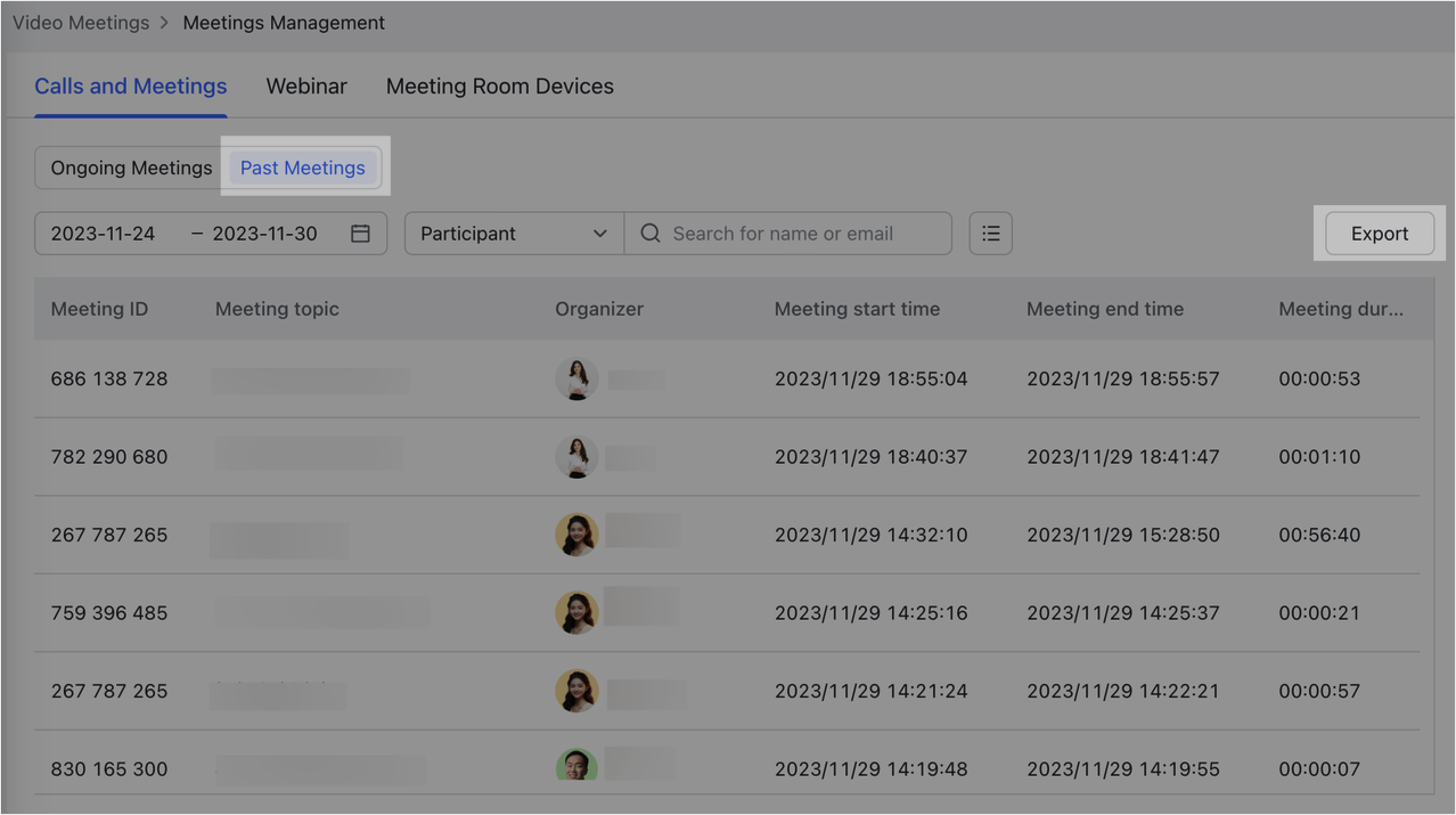 Admin | Monitor meeting data