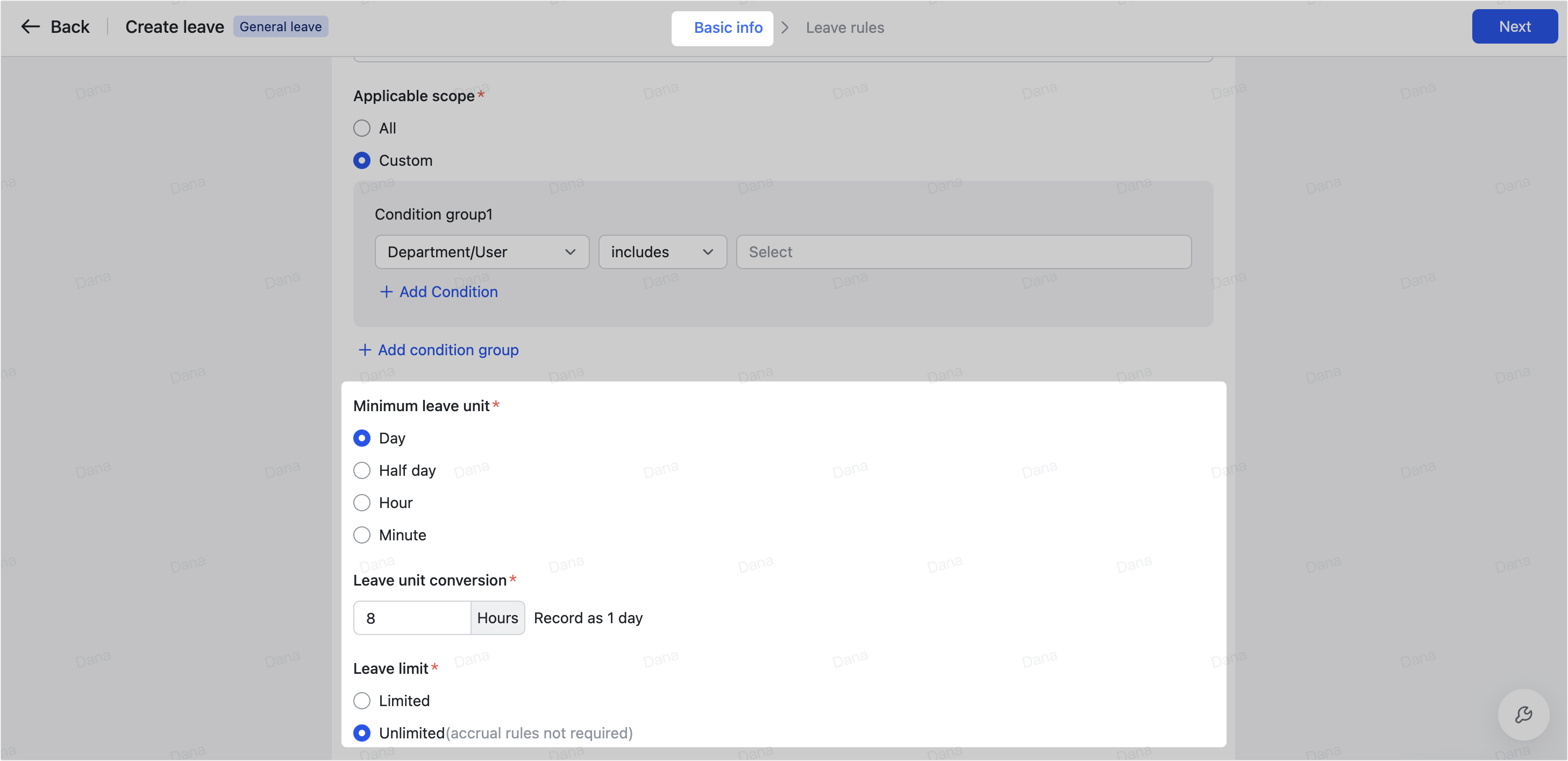 Admin | Configure leave type and rules