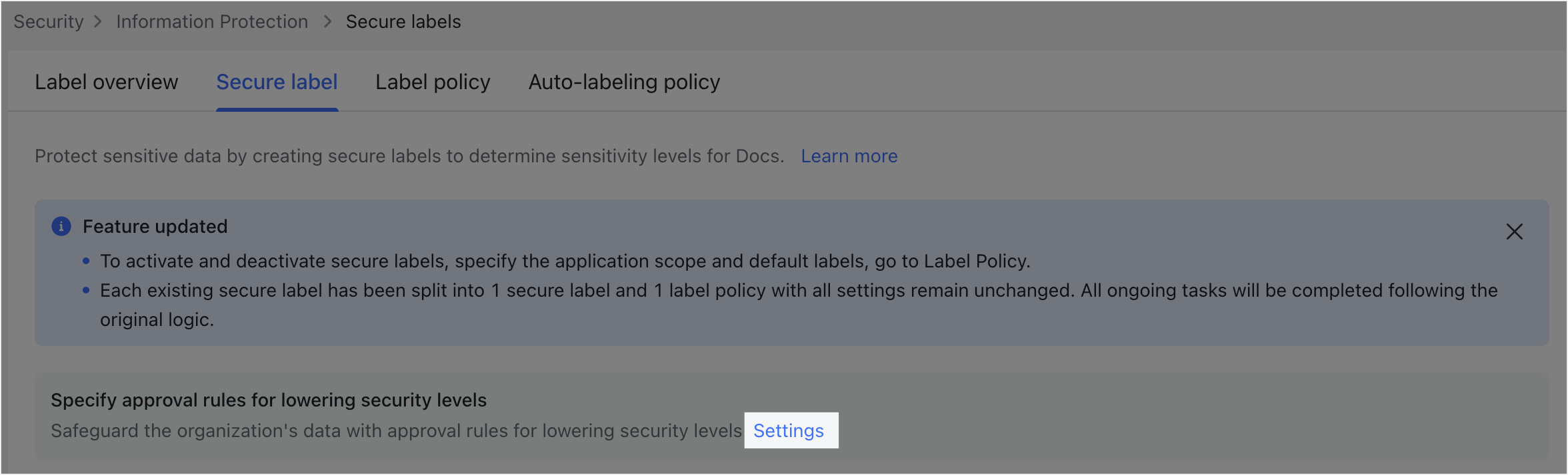 Admin | Create secure labels and label policies