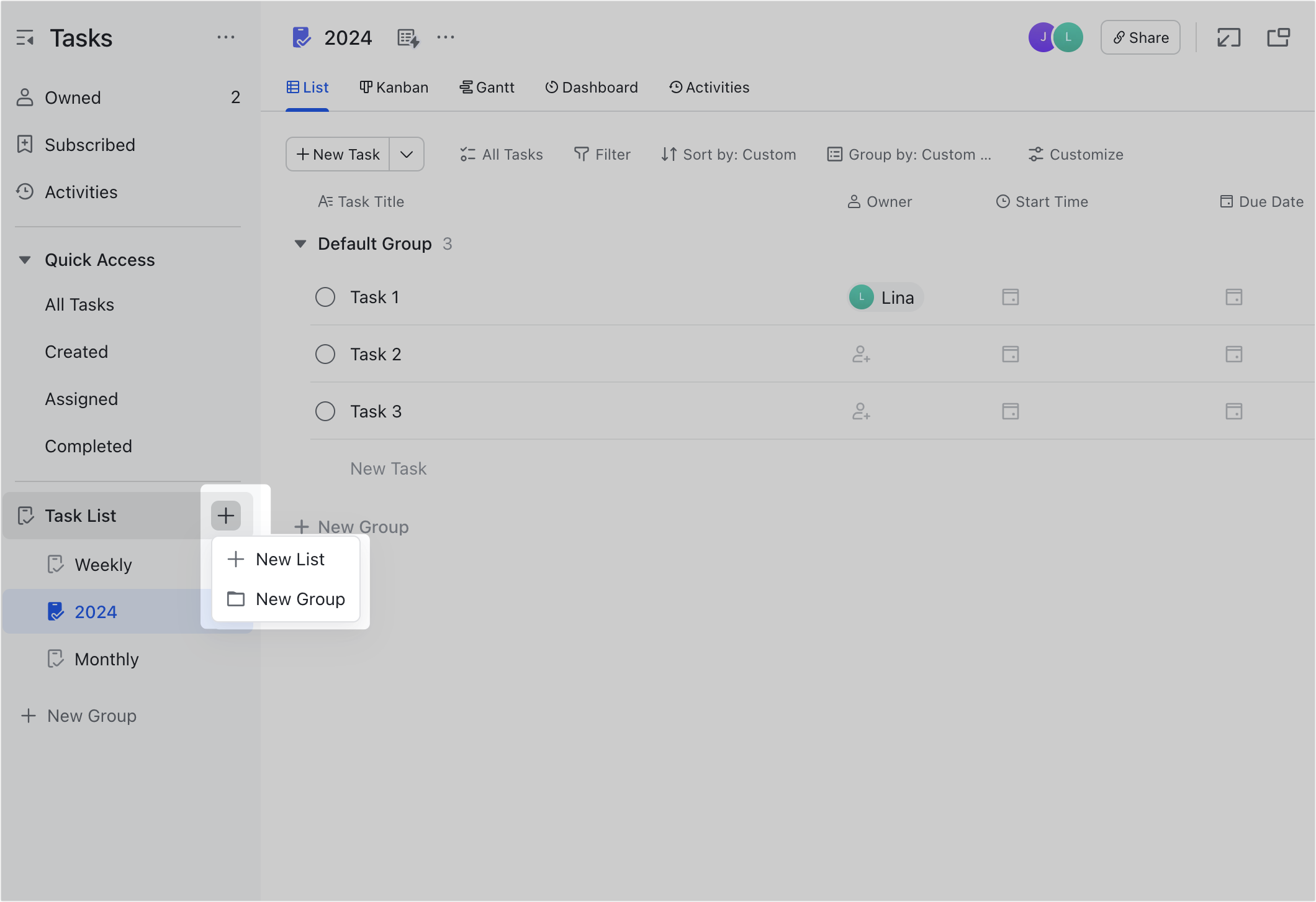 Create, share, and manage task lists