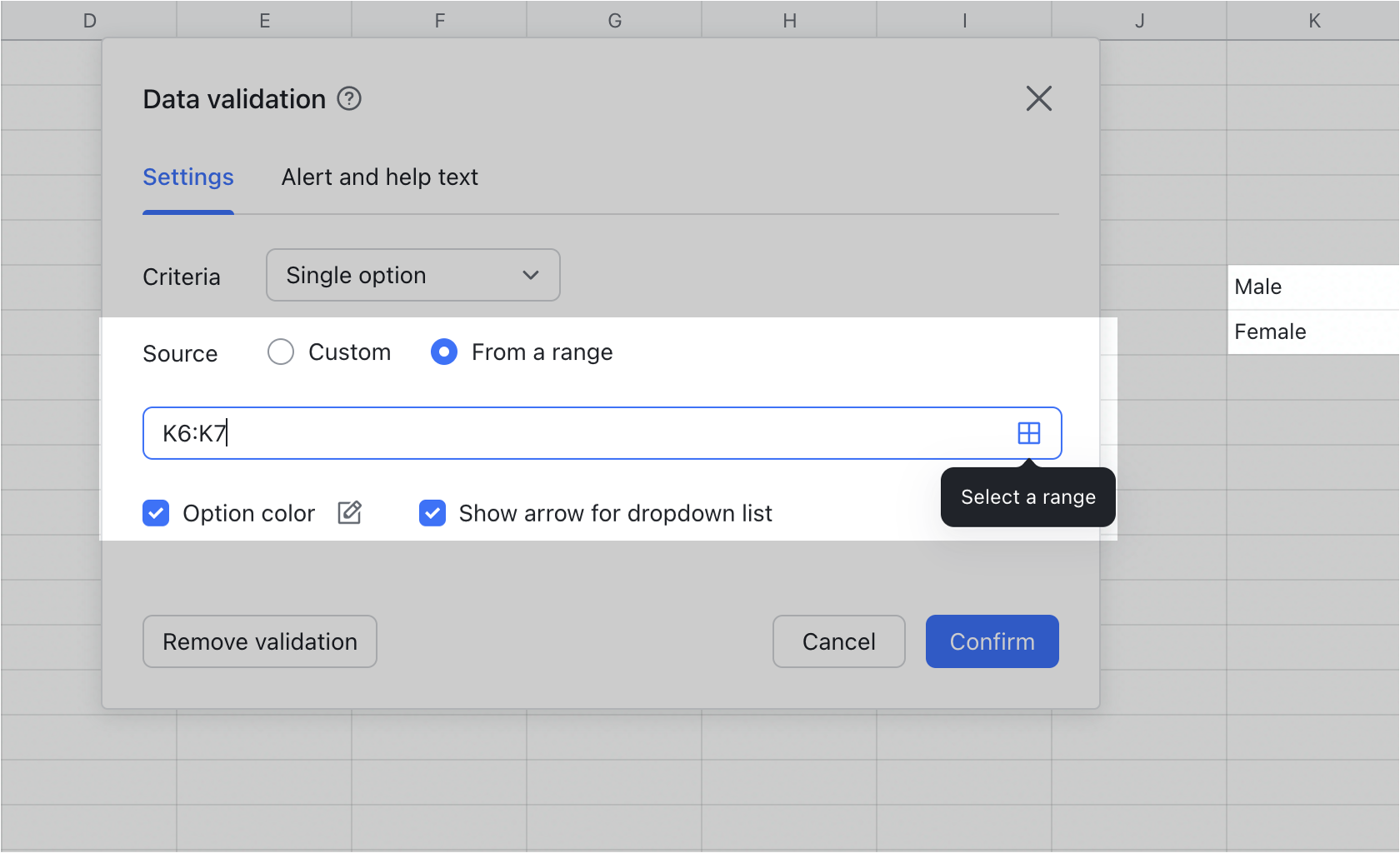 Use data validation in Sheets
