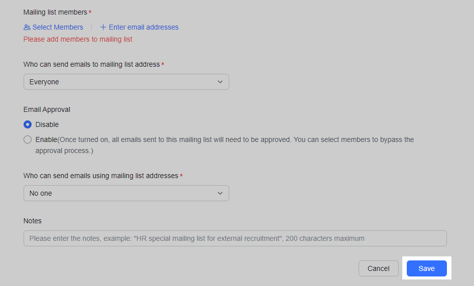 Admin | Manage mailing lists