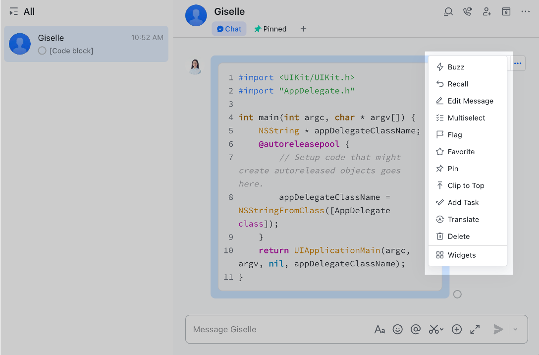Send code block messages