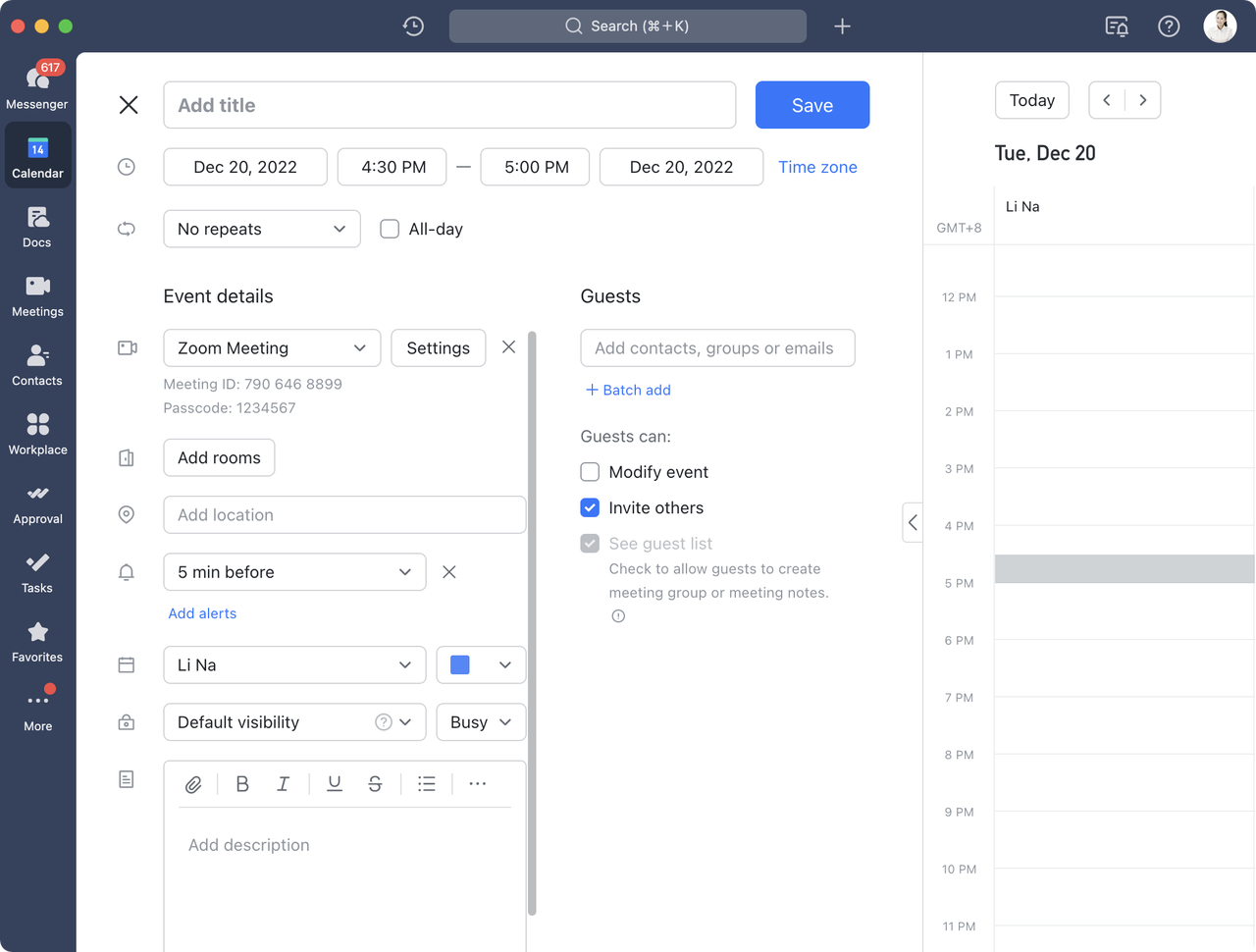 Create Zoom Meeting Events in Feishu Calendar
