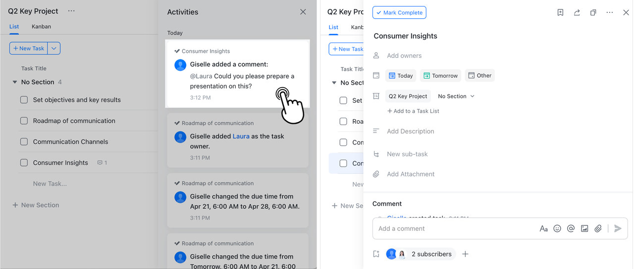 View task activity history