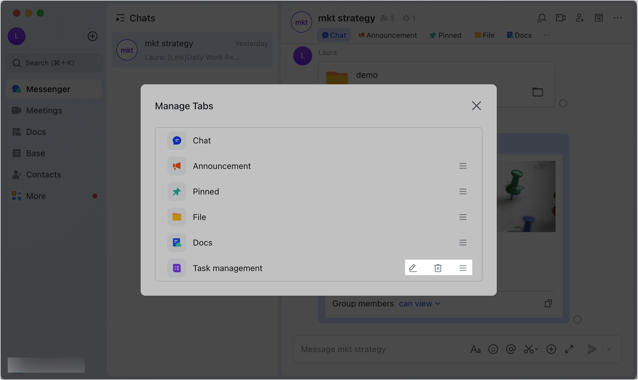 Use tabs in chats