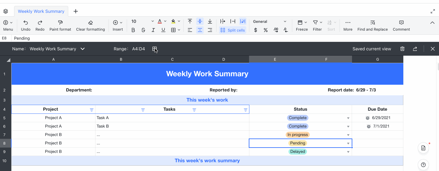 Use filter view in Sheets