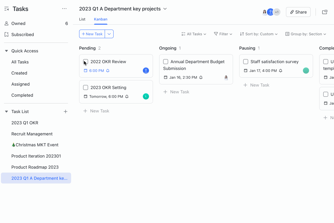 Manage tasks in Kanban view