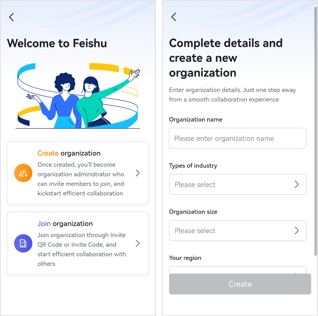 Sign up for organization accounts
