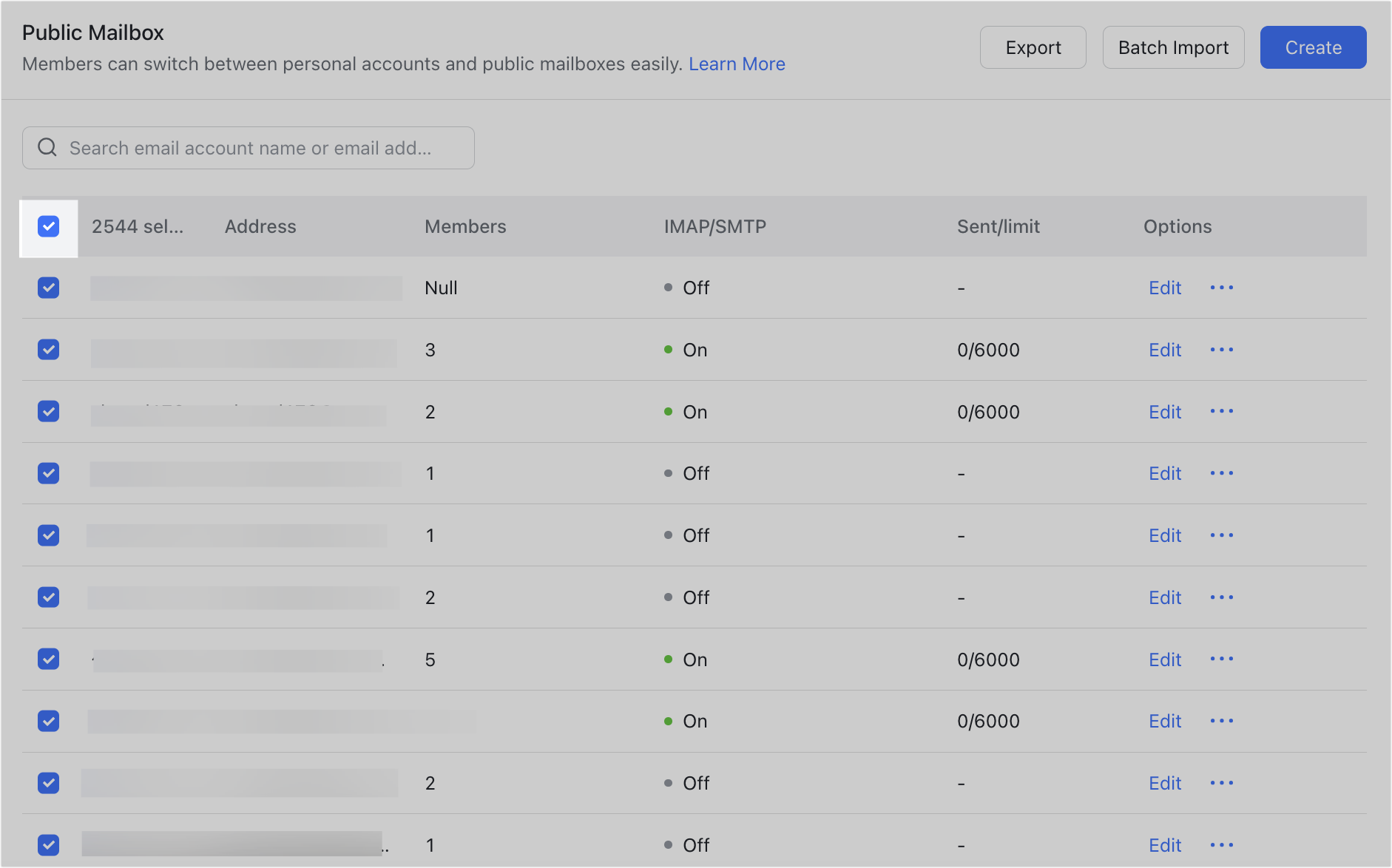 Admin | Batch import or export public mailboxes