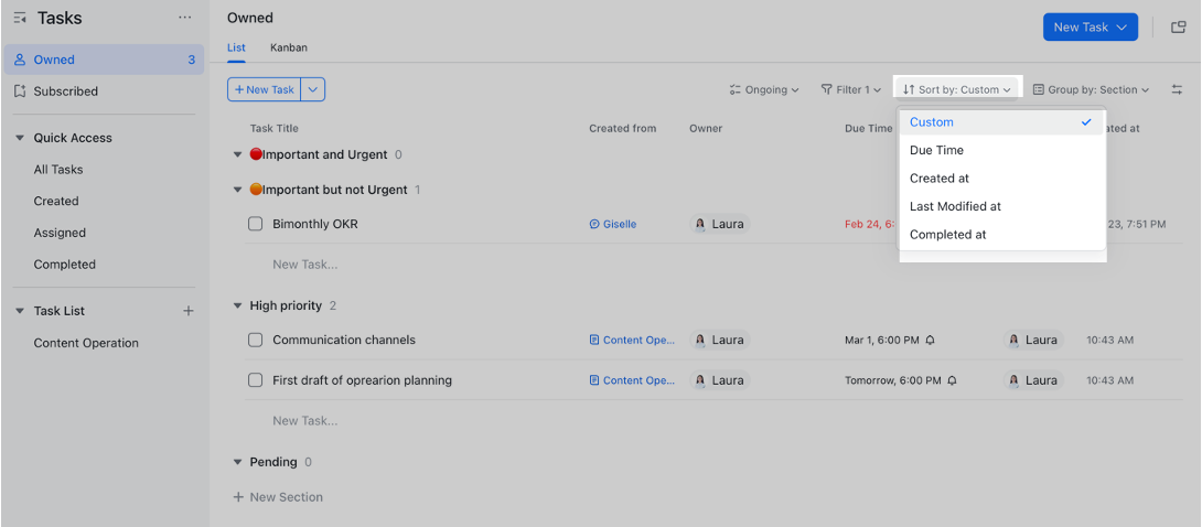 Use the multi-function toolbar in Tasks