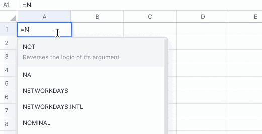 NA function for Sheets
