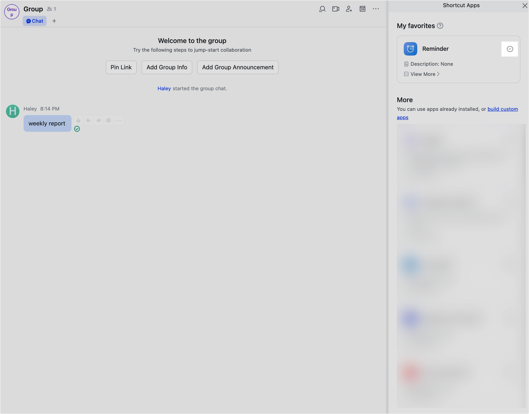 Use message shortcuts or "+" menu to open apps