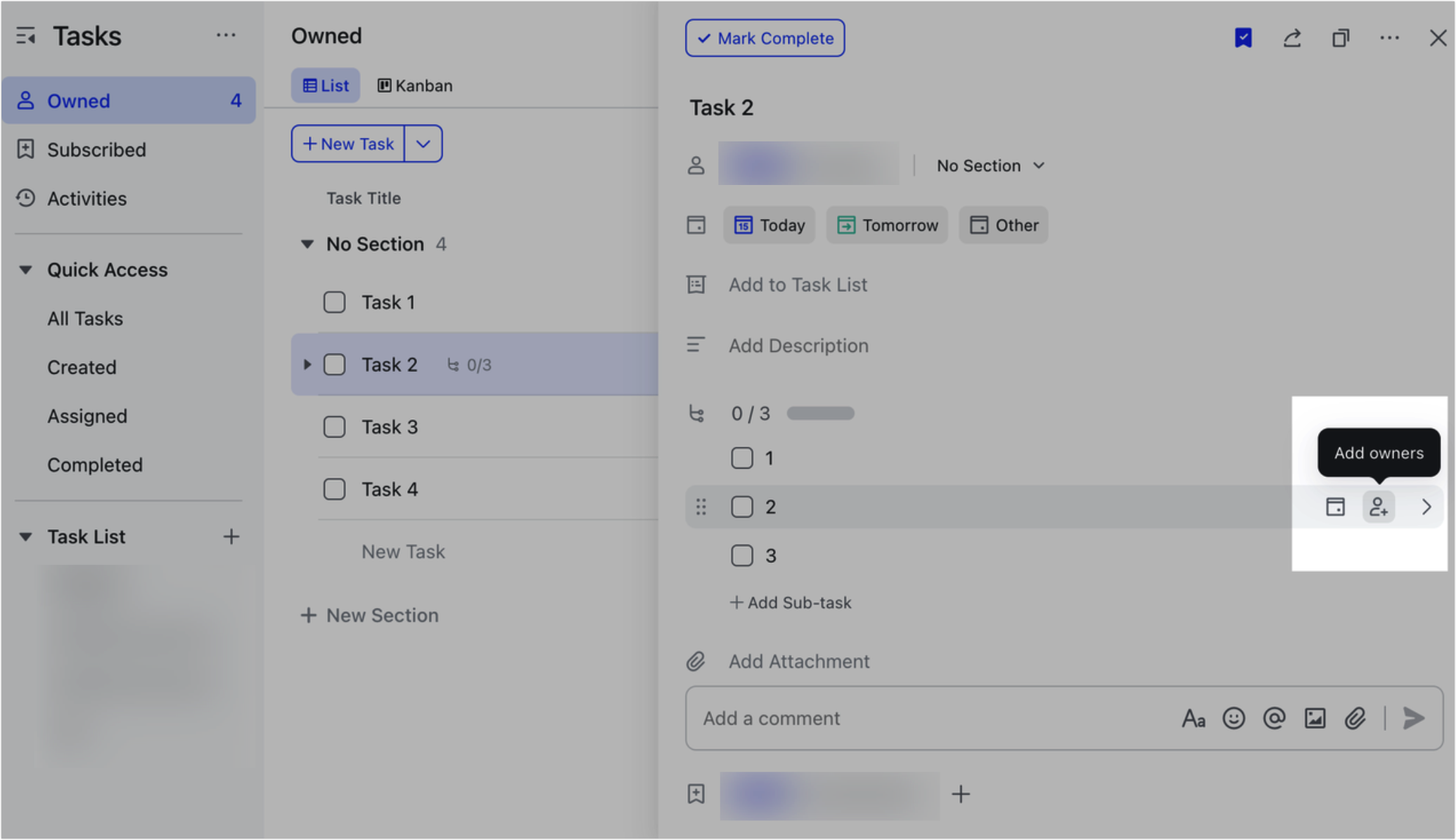 Add task and sub-task owners