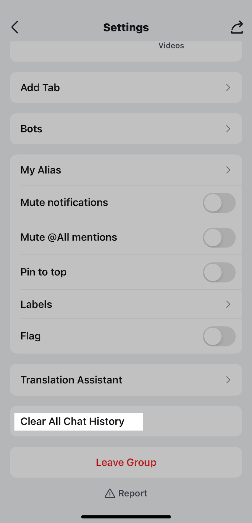 Clear chat history
