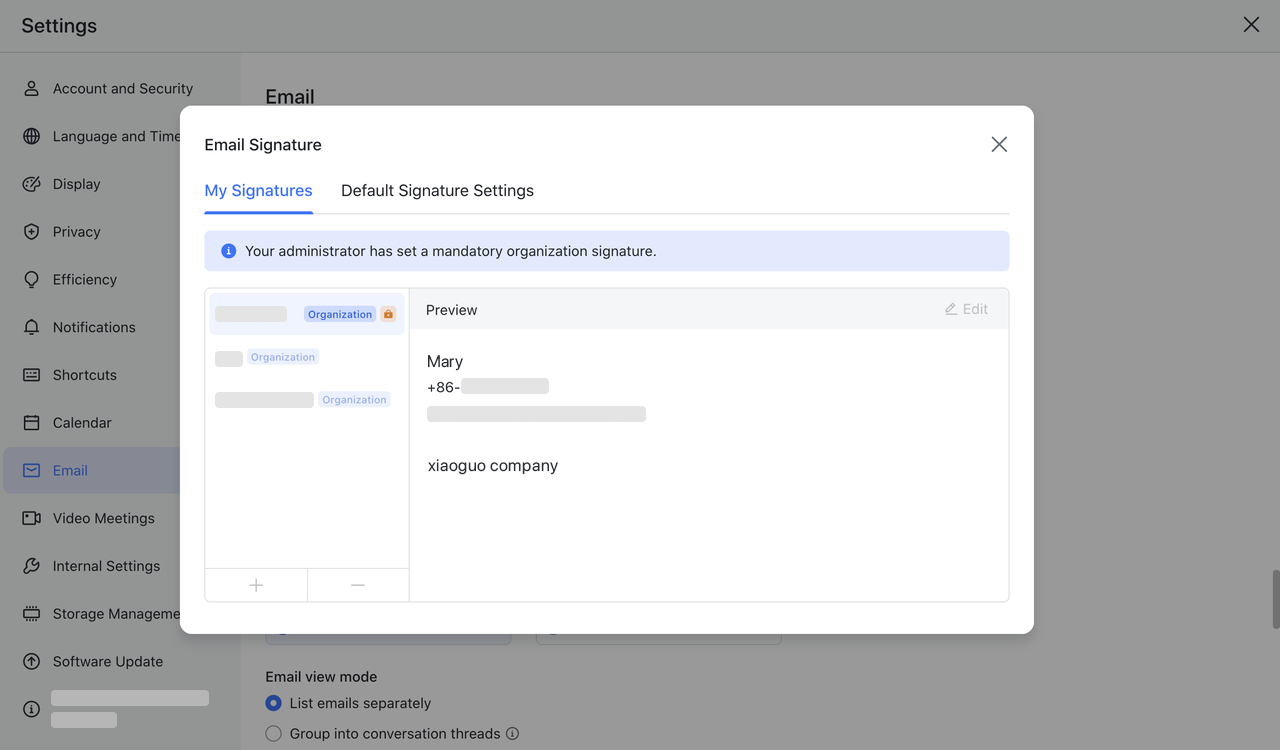Configure organization signatures