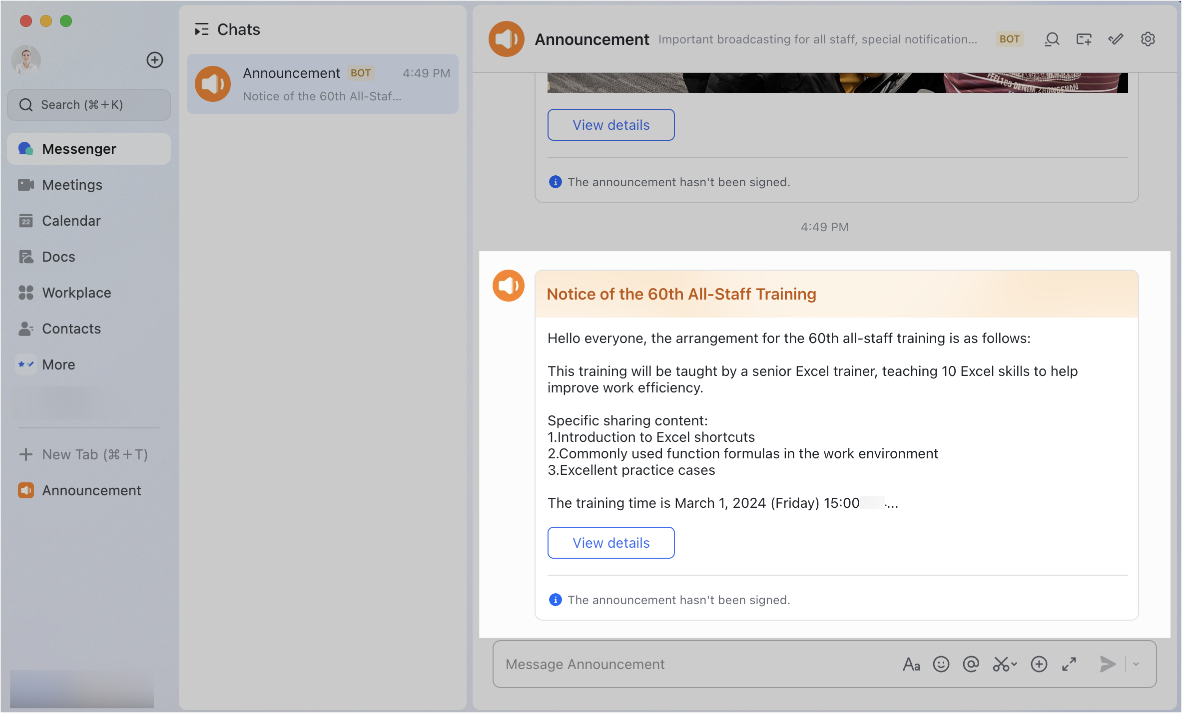 Use the Announcement app