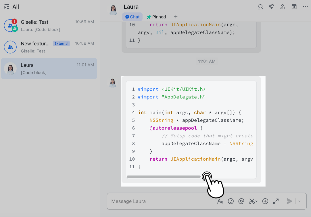 Send code block messages