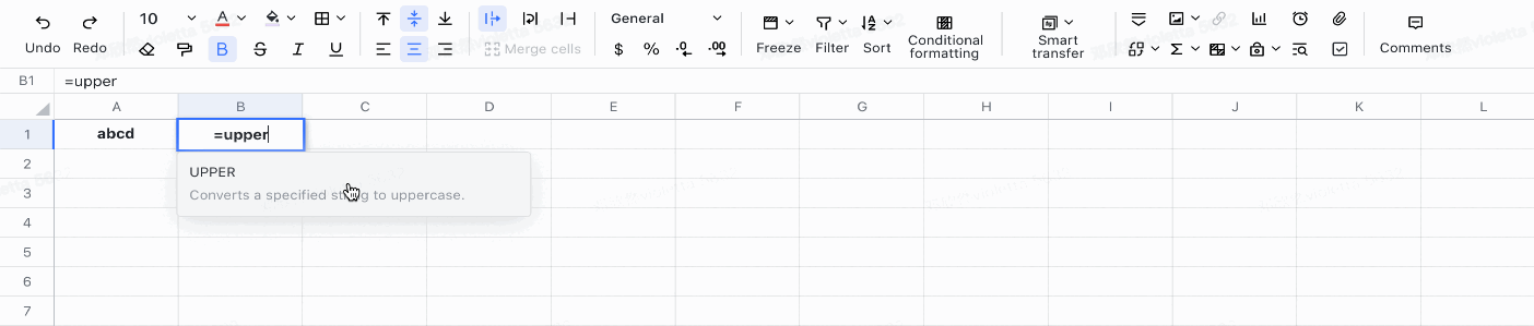 UPPER function for Sheets