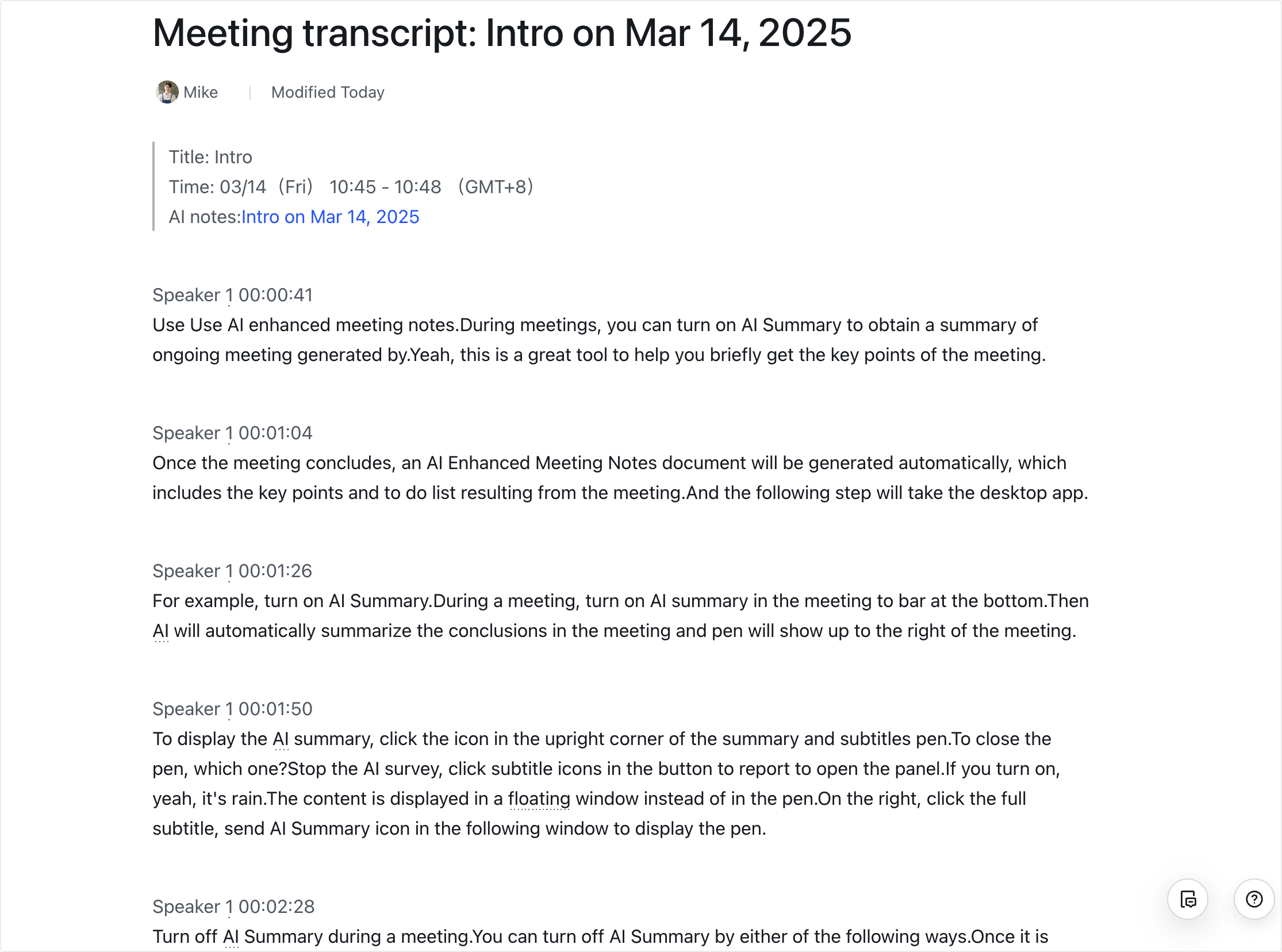 Use AI-enhanced meeting notes