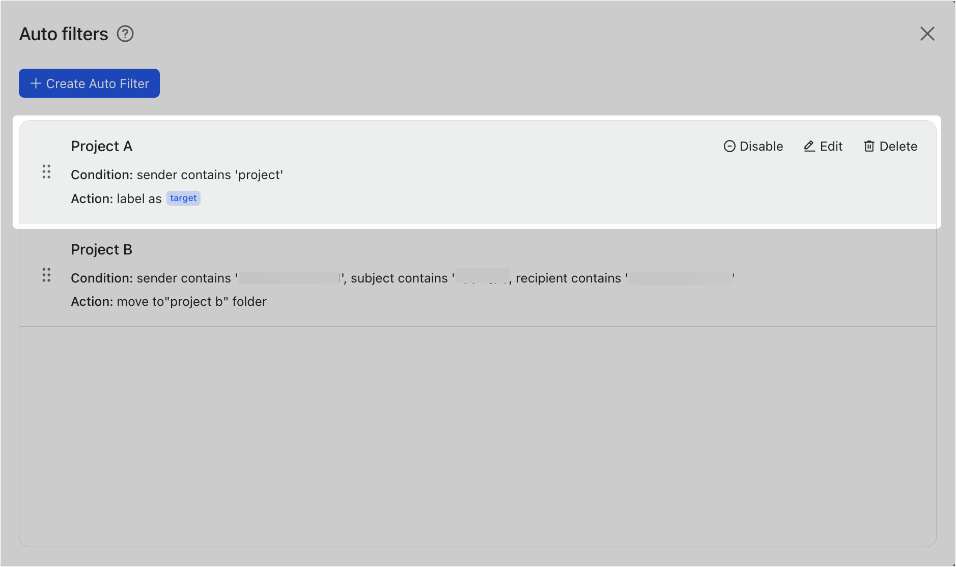 Create and manage auto filters