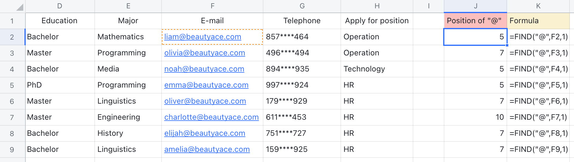 FIND function for Sheets