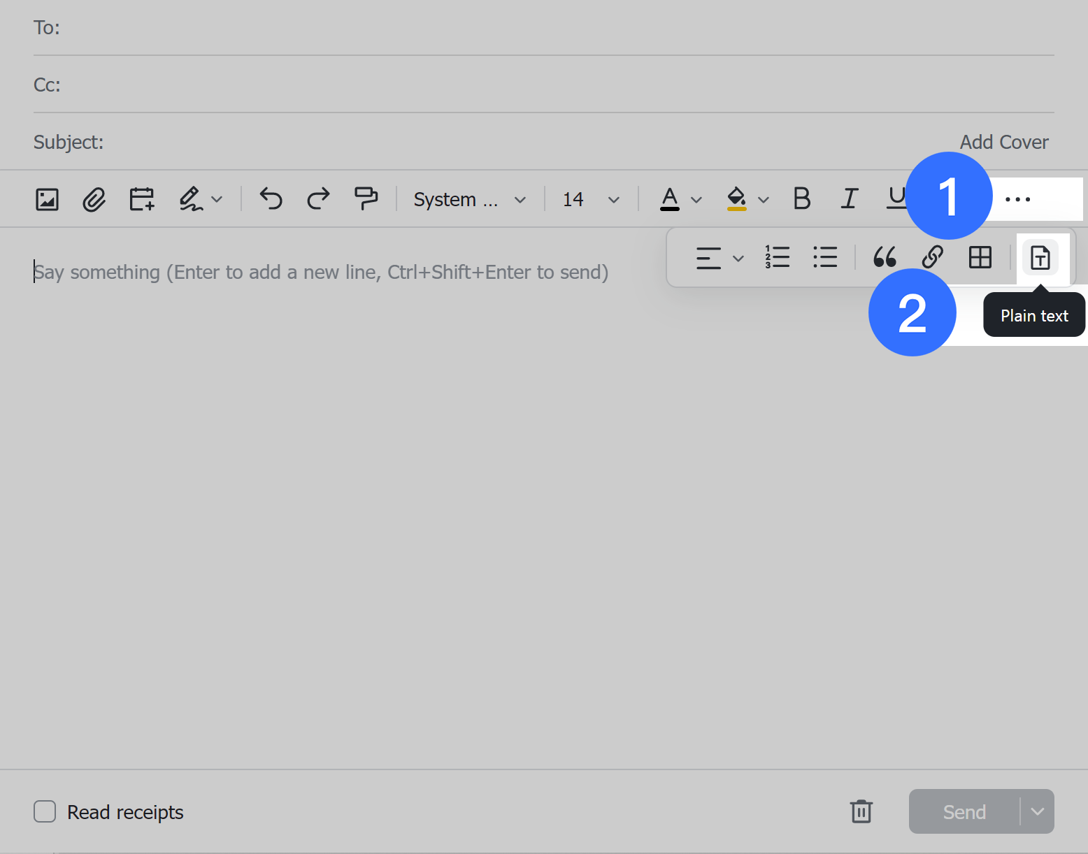 Turn on plain text mode