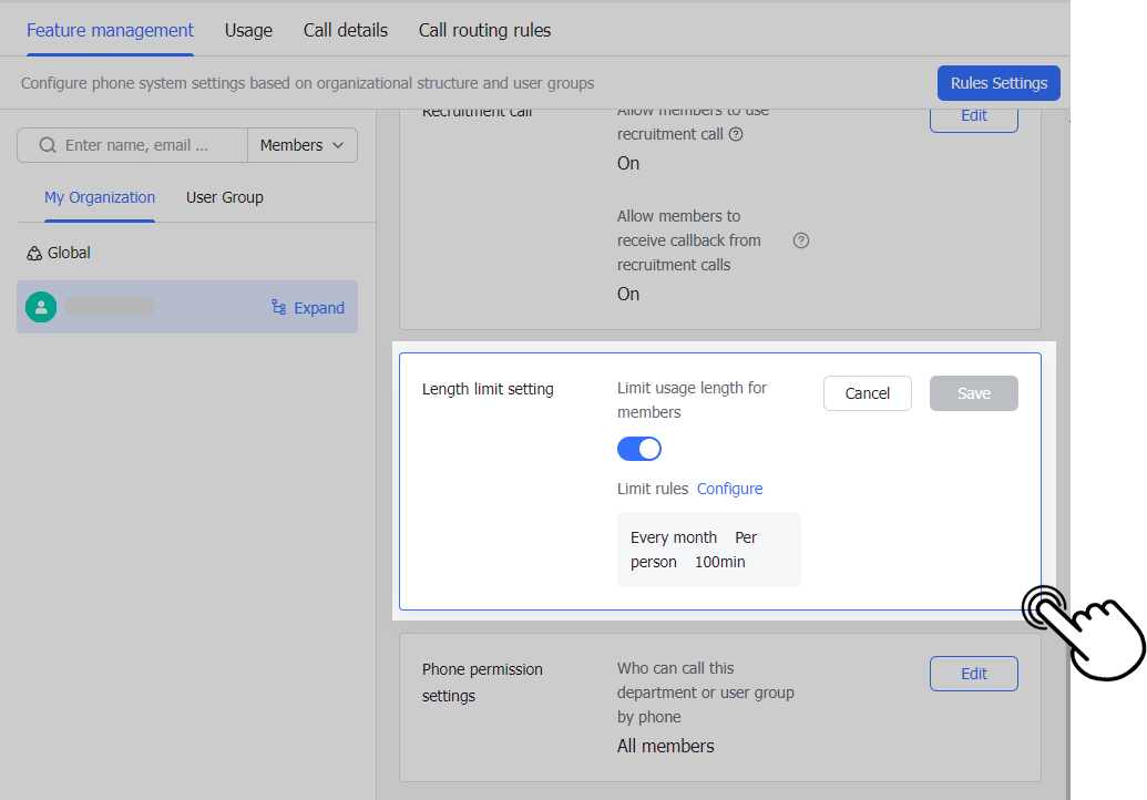 Admin | Set office phone limits and permissions