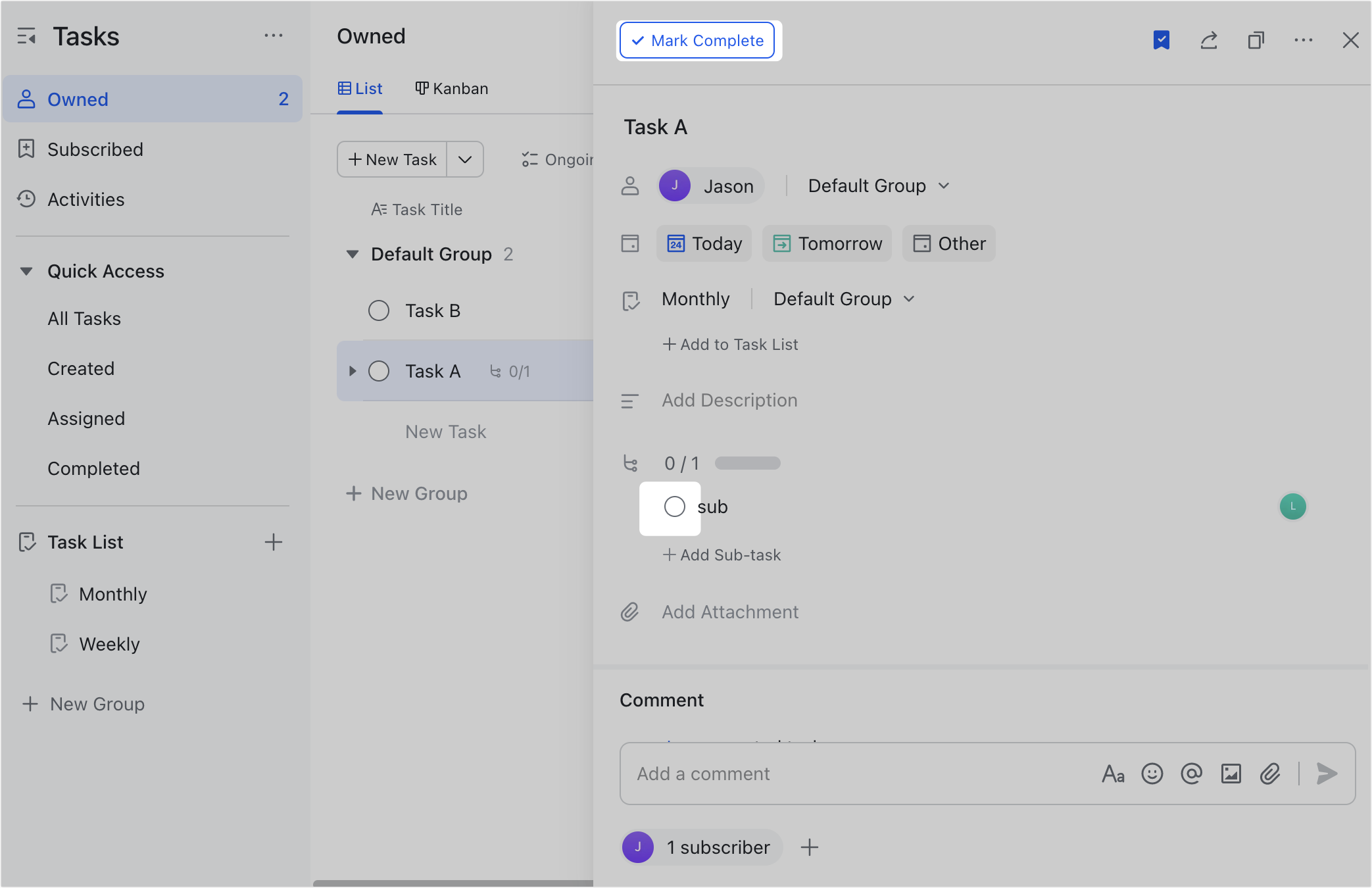 Complete and reopen tasks