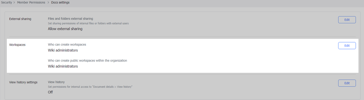 Admin | Configure Docs settings