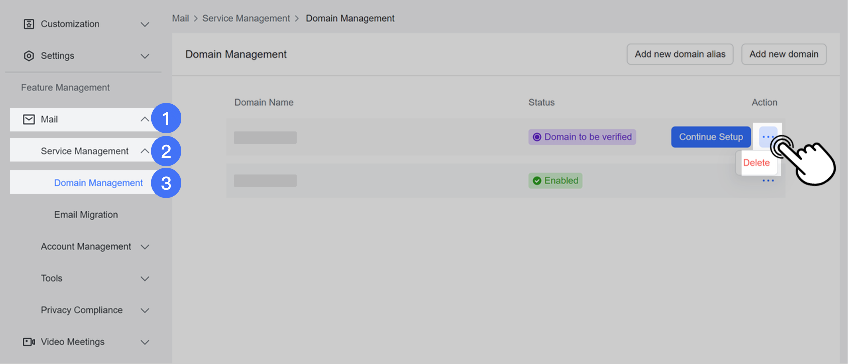 Admin Delete Domain Names