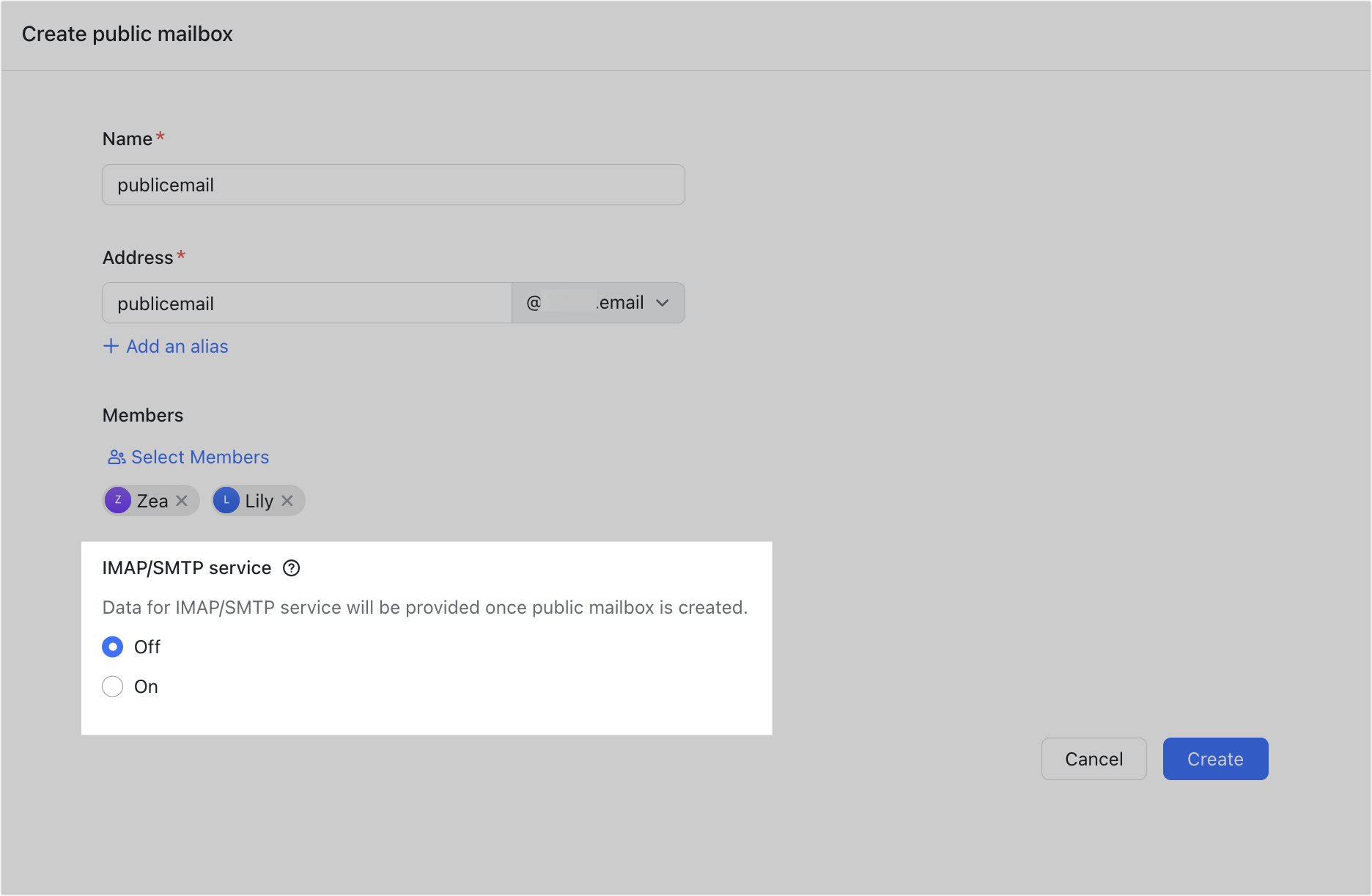 Admin | Create a public mailbox