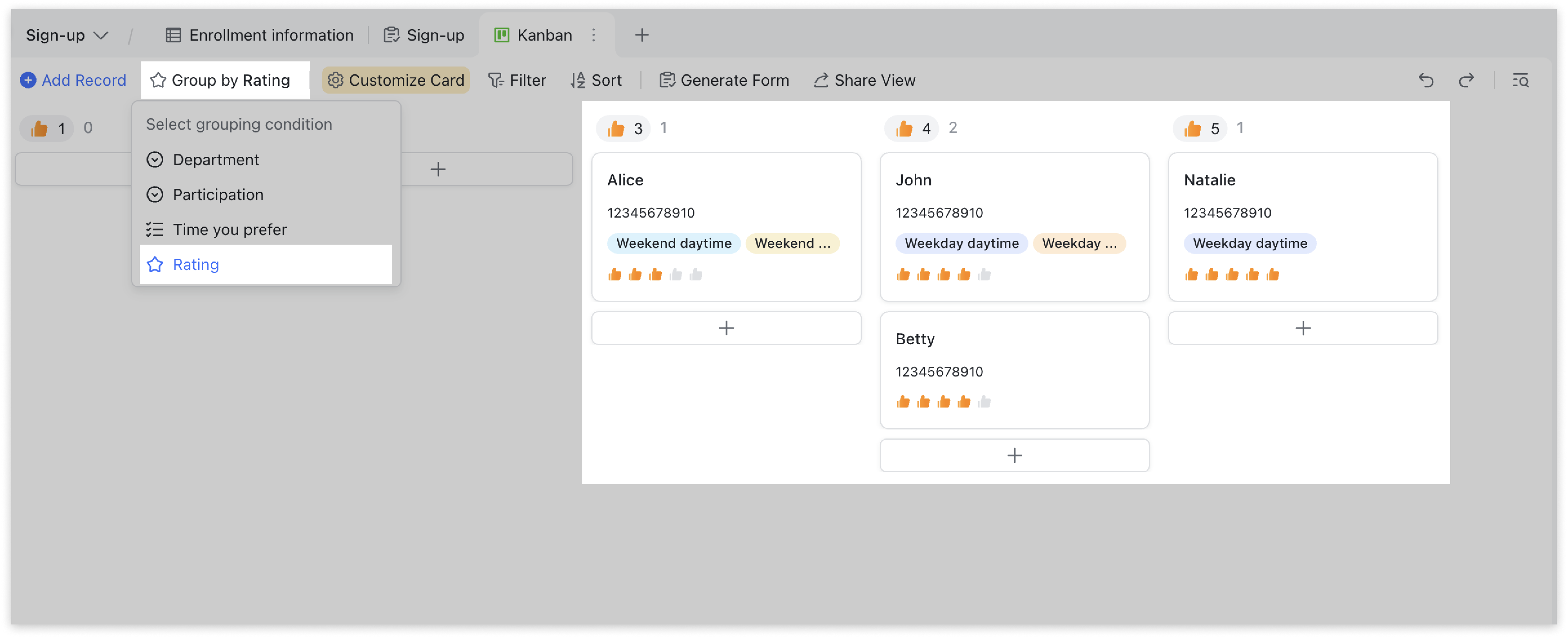 Use rating fields in Base