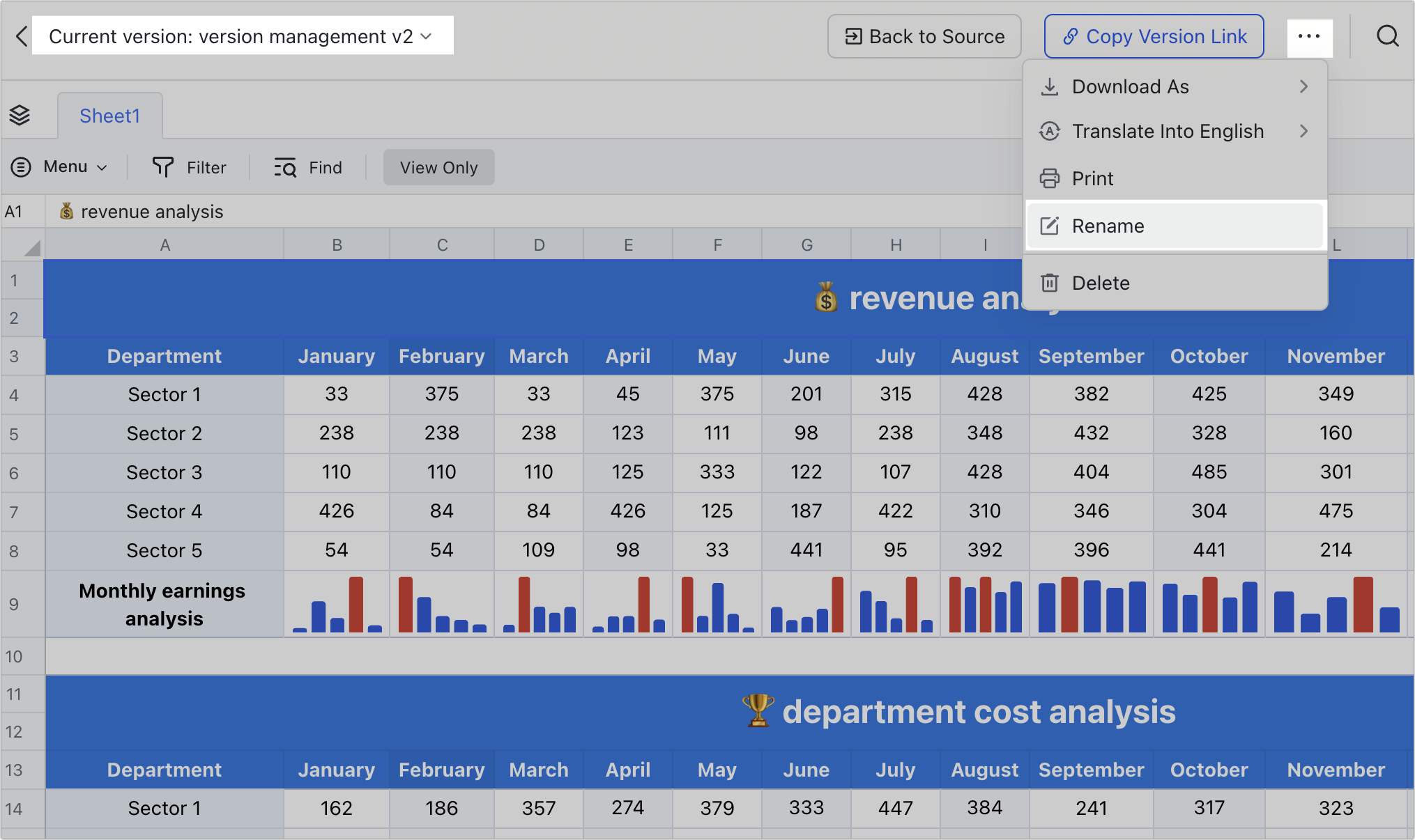 Use version management in Sheets