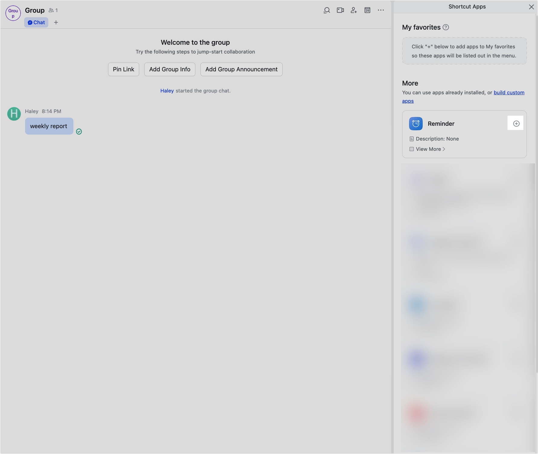 Use message shortcuts or "+" menu to open apps