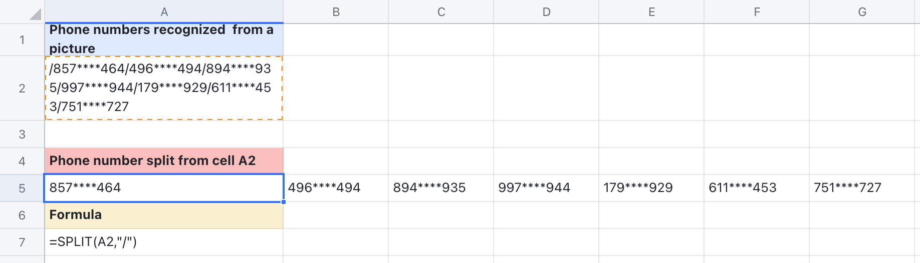 SPLIT function for Sheets