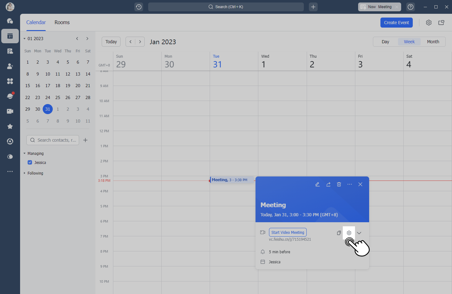 Manage meeting settings in a calendar event