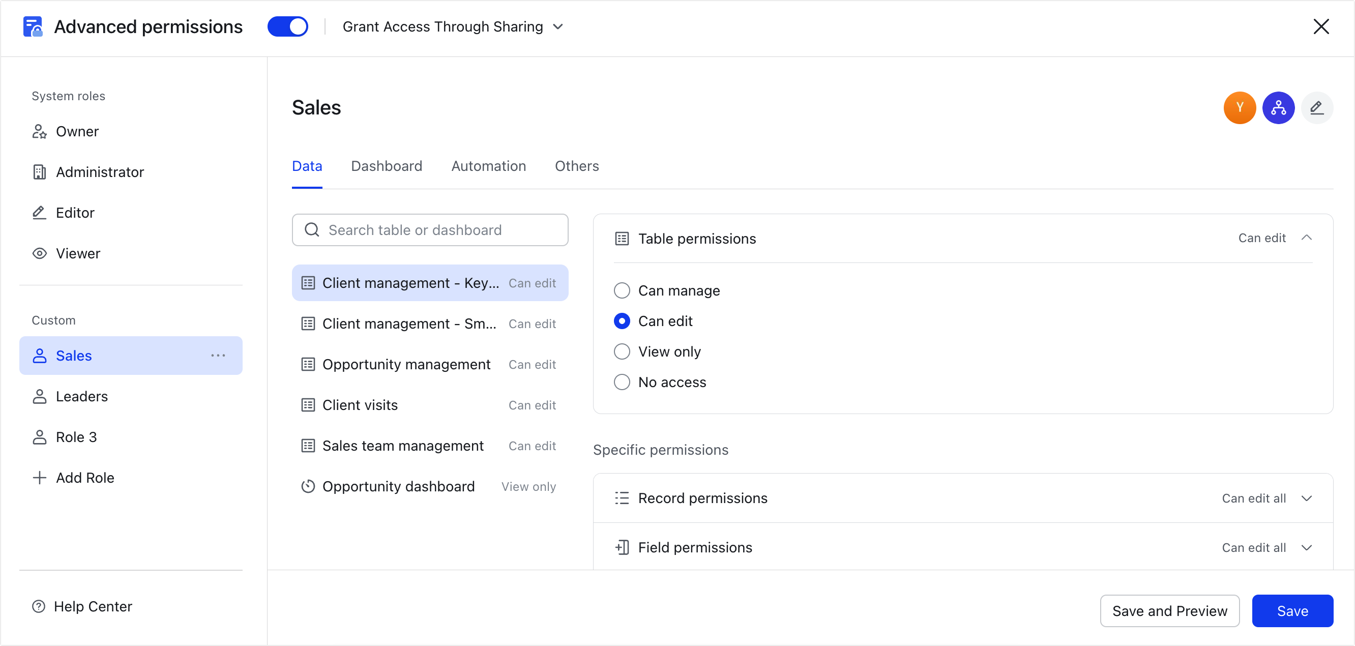 Overview of new advanced permissions in Base