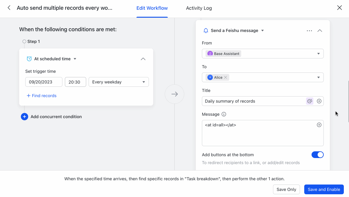 Send messages with multiple records using automated workflow