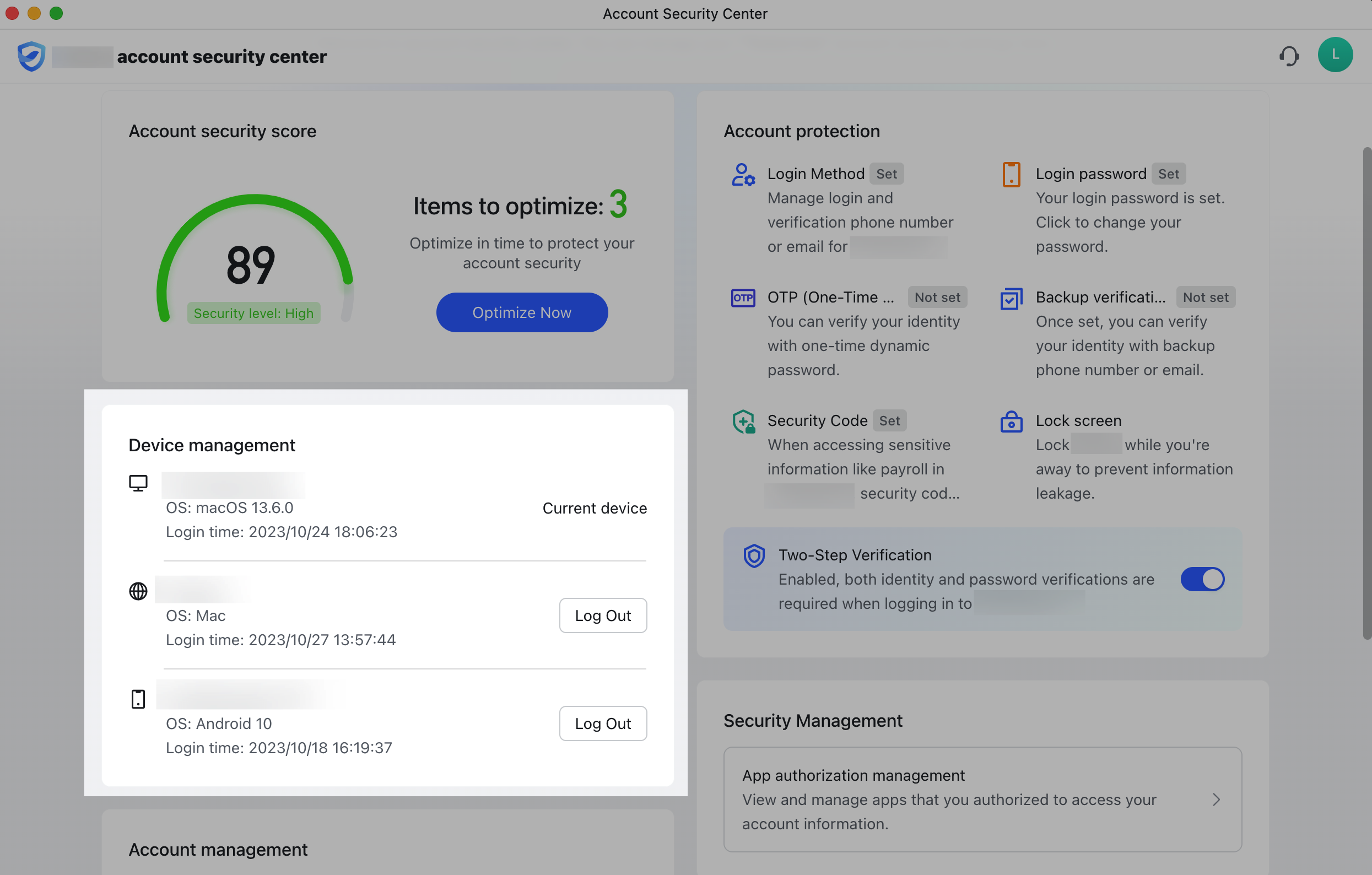 Manage logged-in devices