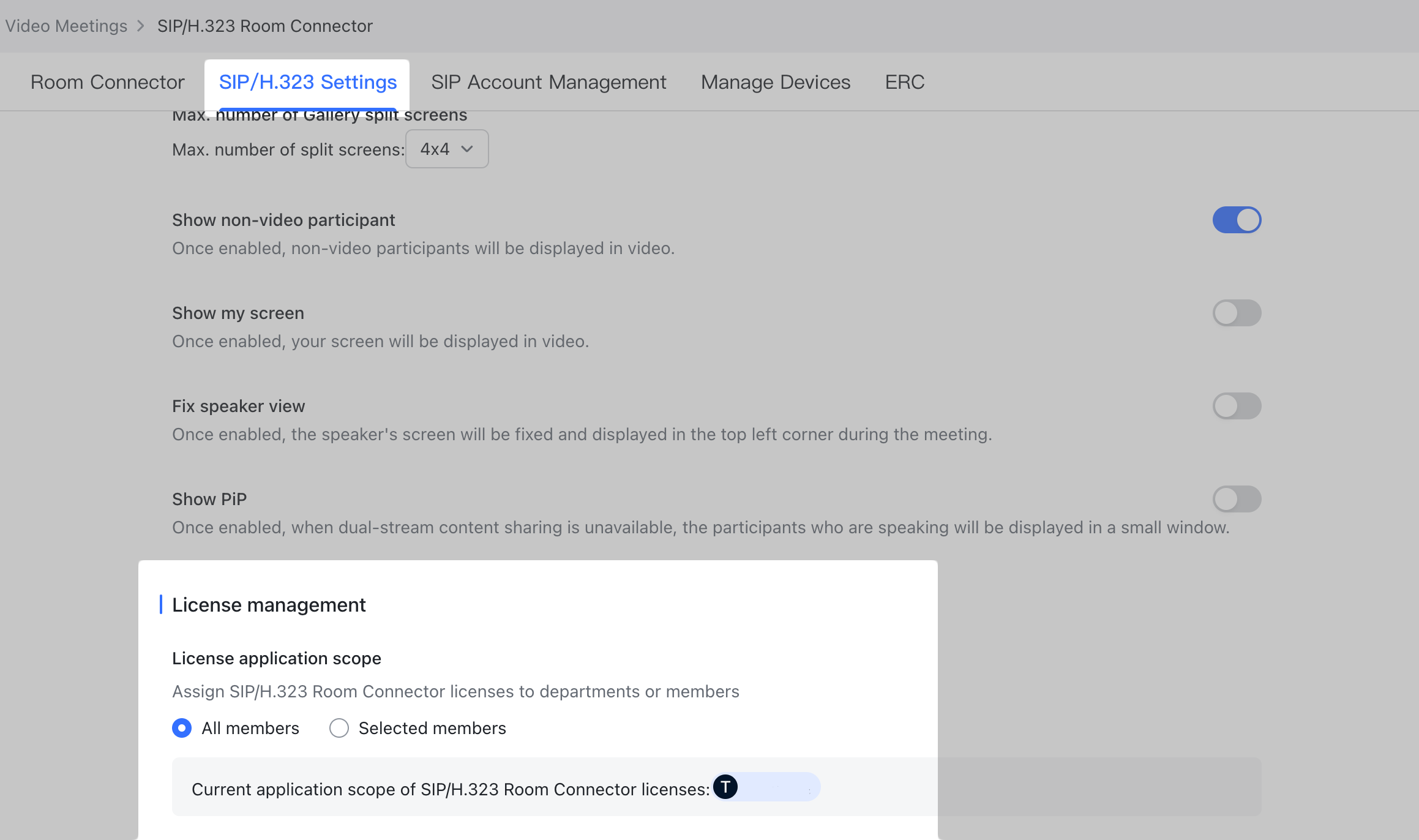 Admin | Assign SIP/H.323 Room Connector licenses to specific ...