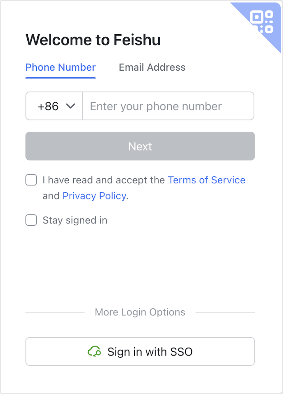 Log in to your account using Feishu business email